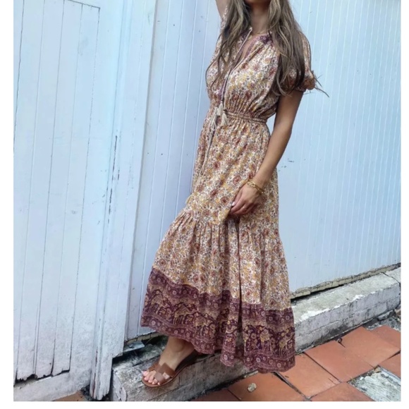 Dresses | Boho Floral Print Button Drawstring Waist Dress | Poshmark